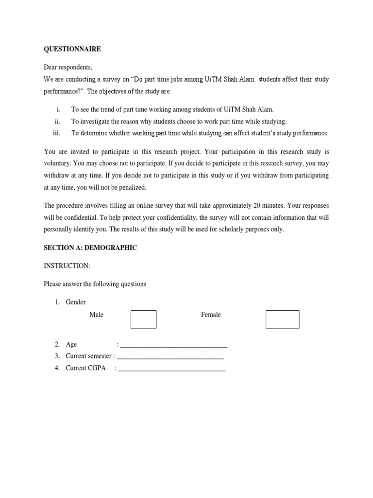 questionnaire.docx | Cognition | Psychology & Cognitive Science | Free ...