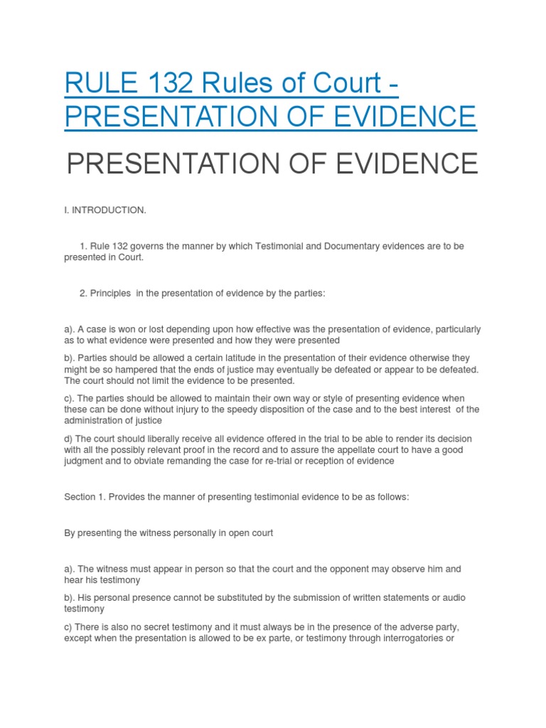 RULE 132 Rules of Court - Presentation of Evidence | PDF | Witness ...