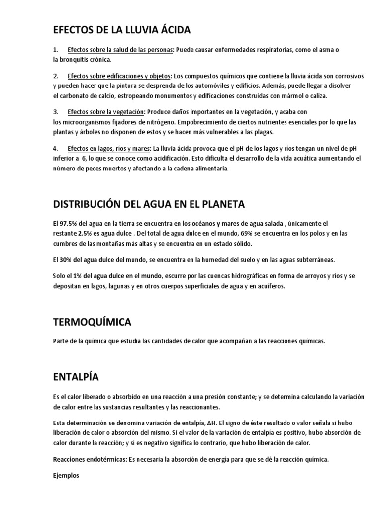 Reacciones de Lluvia Ácida y Entalpía | PDF | Entalpía | Sustancias ...