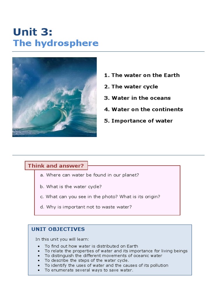 UD 3 The Hydrosphere 1º ESO PDF | PDF | Sea | Water Cycle