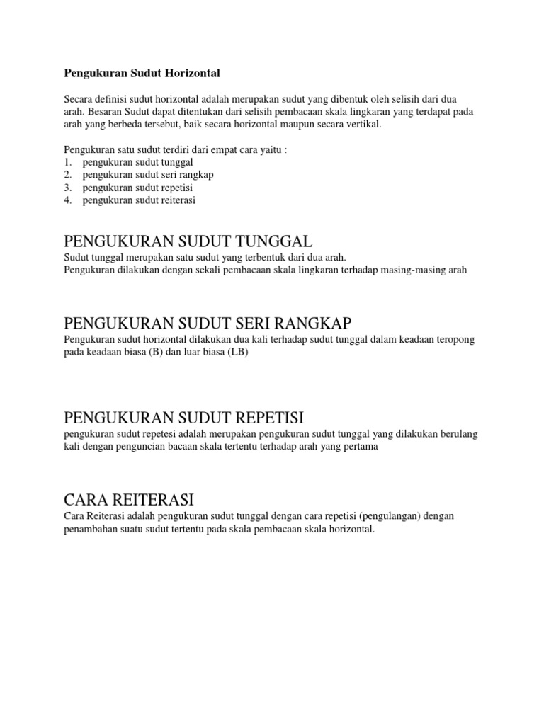 Pengukuran Sudut Horizontal | PDF