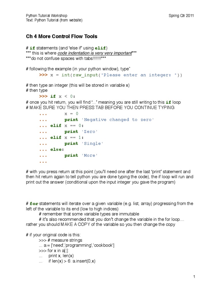 Pythontutorial Notes Ch4 Pdf Control Flow Parameter Computer Programming