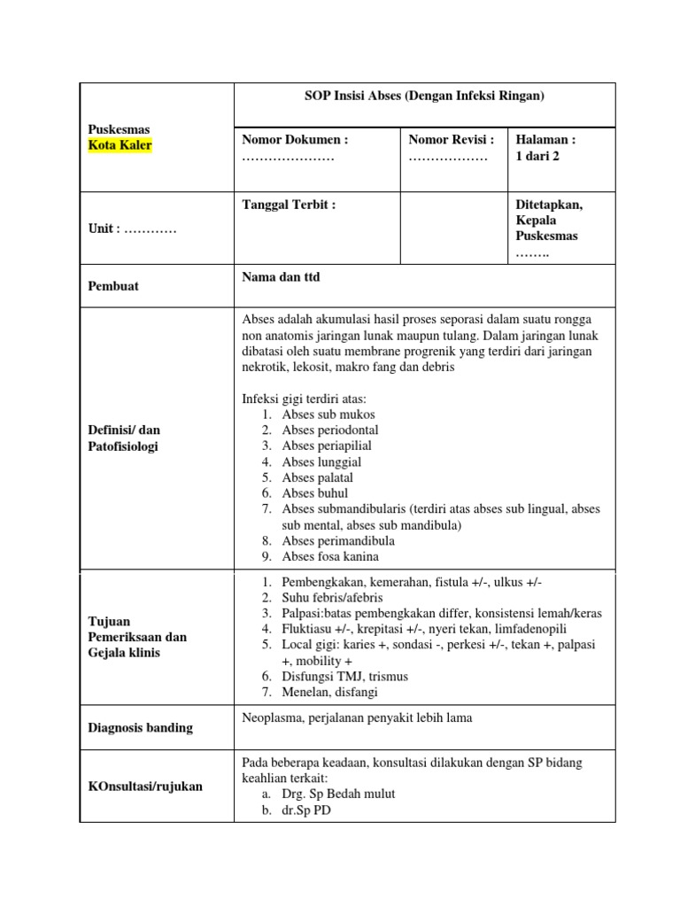 SOP Insisi Abses (Dengan Infeksi Ringan) | PDF