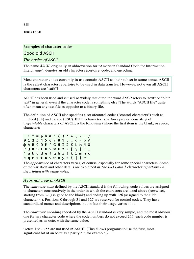 Good Old ASCII: The Basics of ASCII | Download Free PDF | Character ...