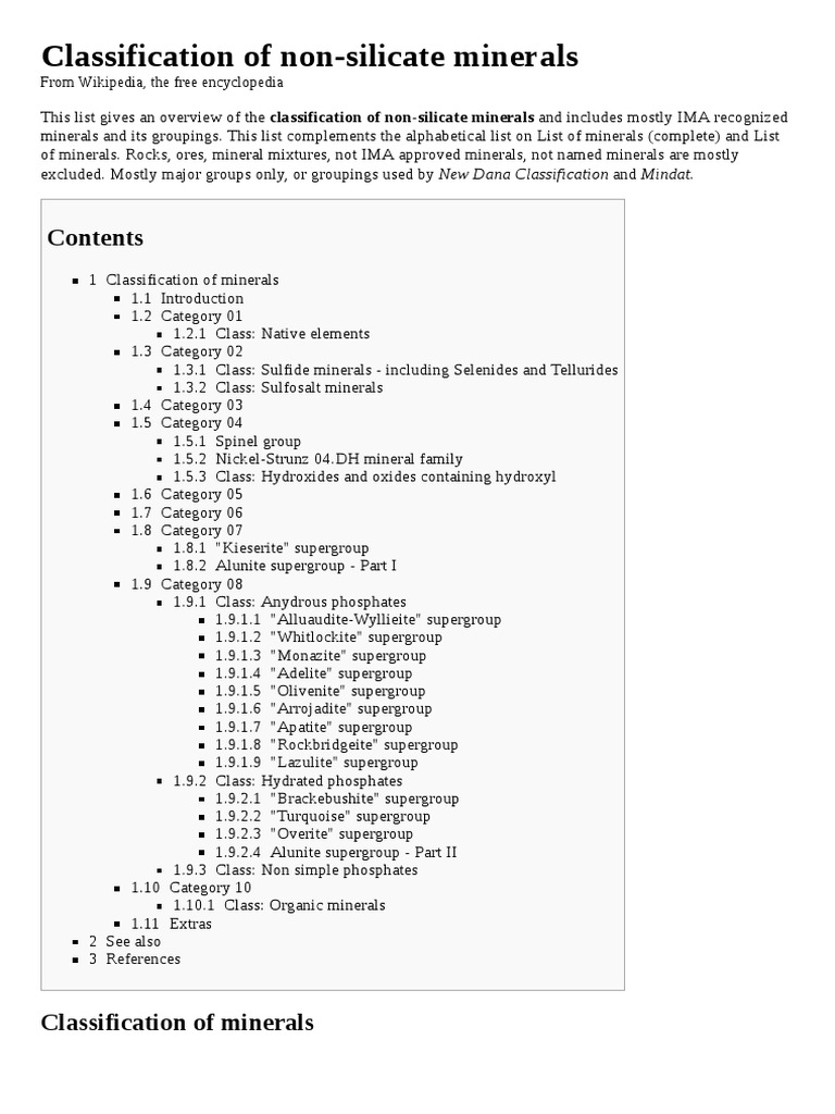 Classification of Non-Silicate Minerals | PDF | Minerals | Hydroxide