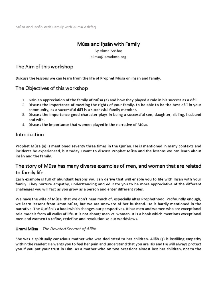 Musa and Ihsan With His Family | PDF | Moses In Islam | Family