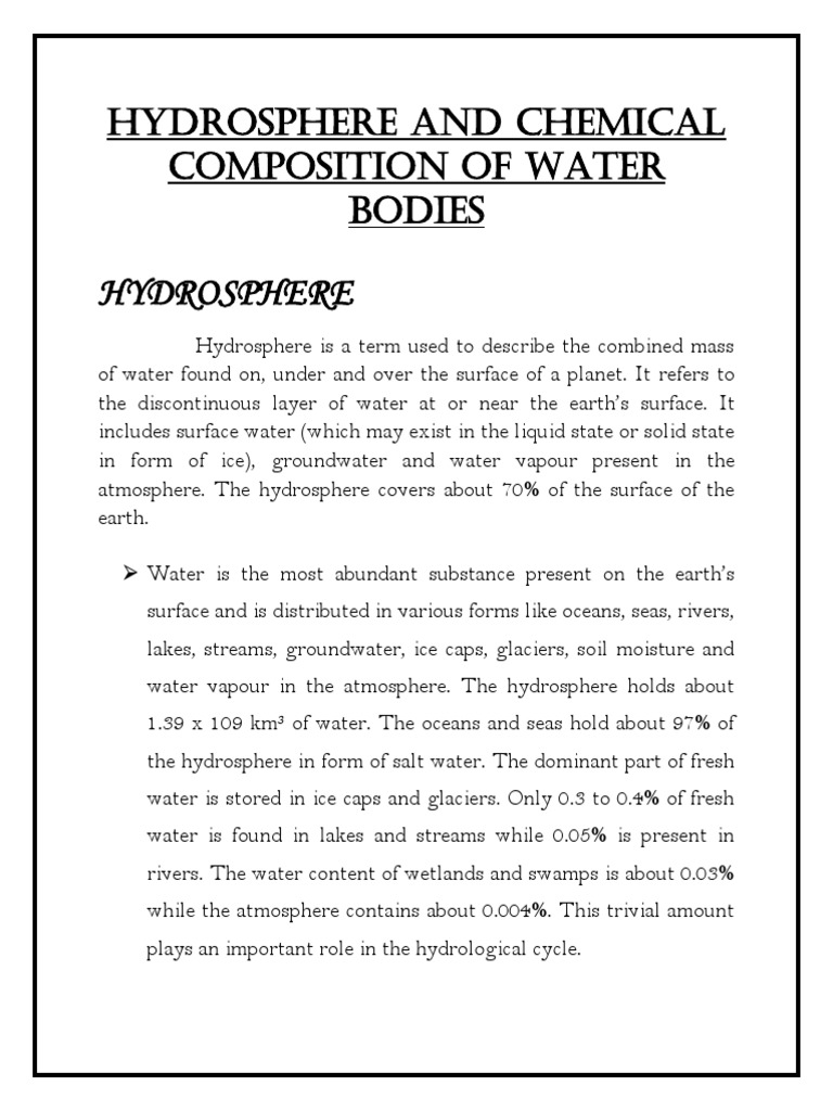 Hydrosphere: Hydrosphere and Chemical Composition of Water Bodies ...