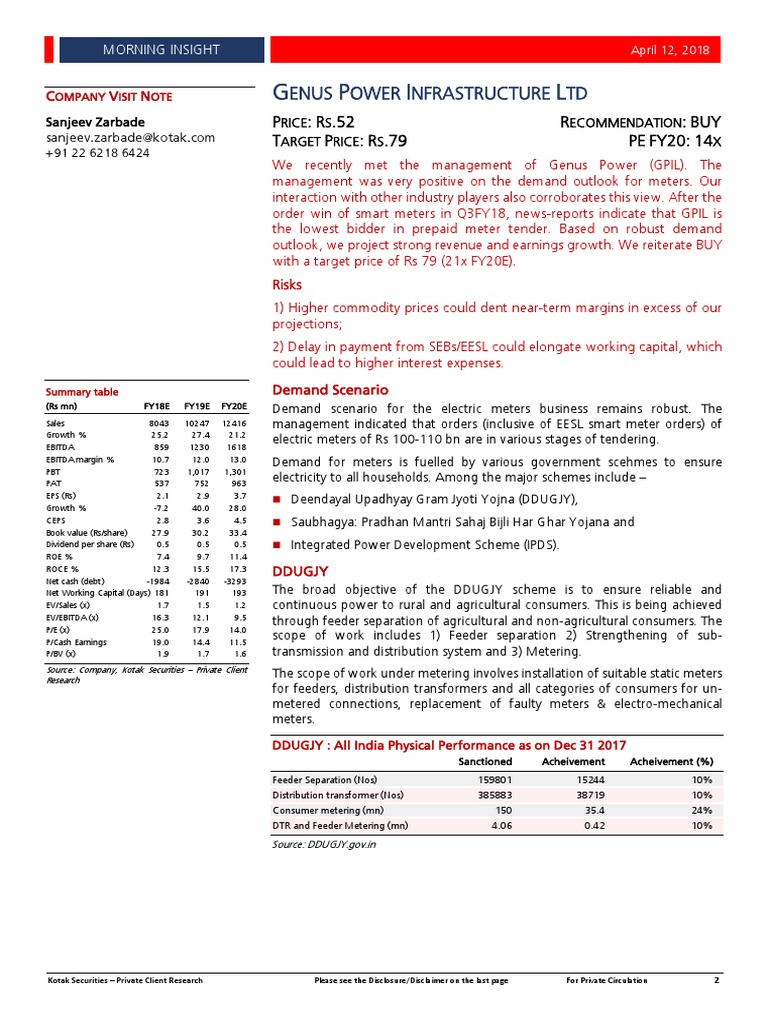 Genus Power Infrastructure LTD - Stock-Reco-Kotak | PDF | Computer ...
