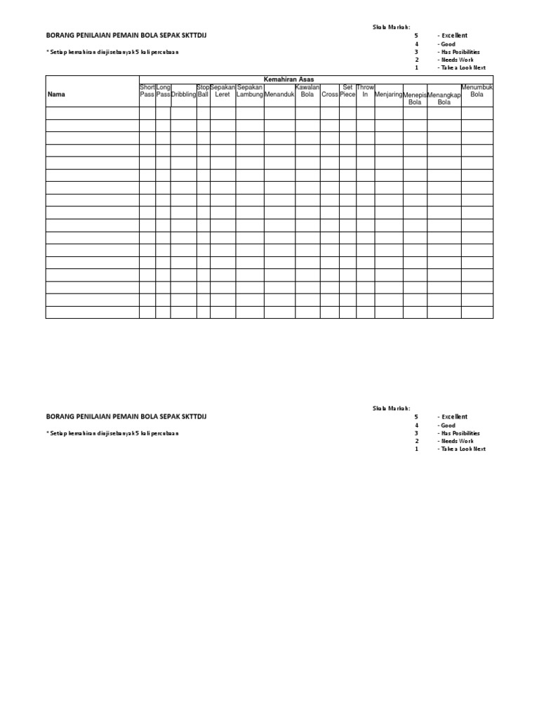 Borang Penilaian Pemain Bola Sepak | PDF