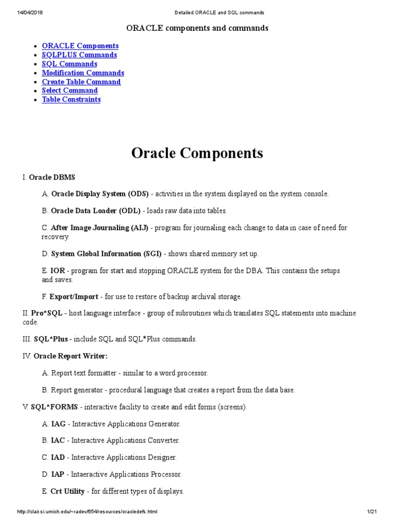 Detailed ORACLE and SQL Commands PDF | PDF | Relational Database ...