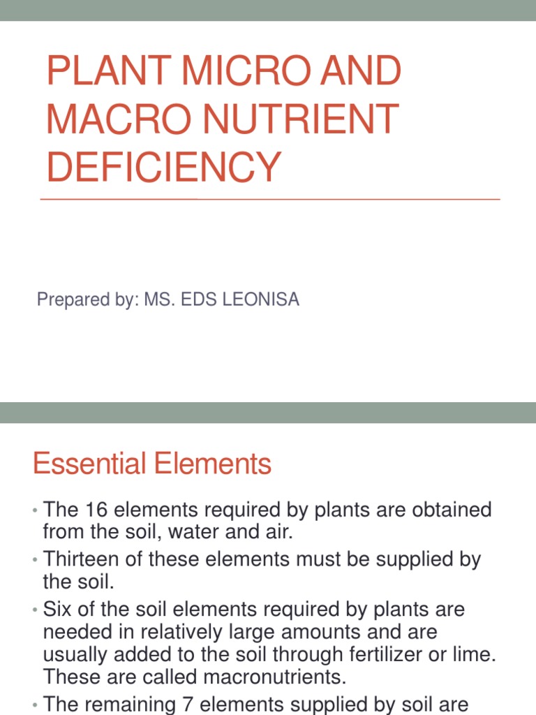 Plant Micro and Macro Nutrient Deficiency | PDF | Nutrients | Soil