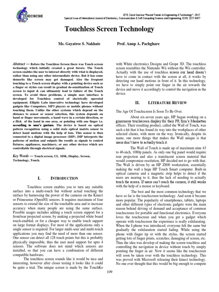 Touchless Screen Technology: II. L R | PDF | Touchscreen | User Interface