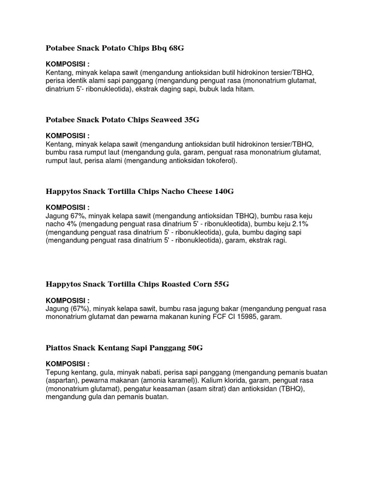 Komposisi Bahan Snack Fast Mov | PDF