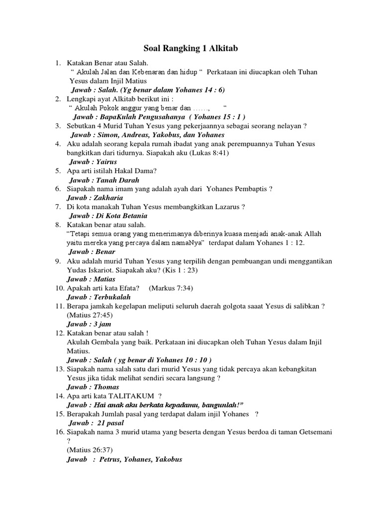 Soal Rangking 1 Alkitab | PDF