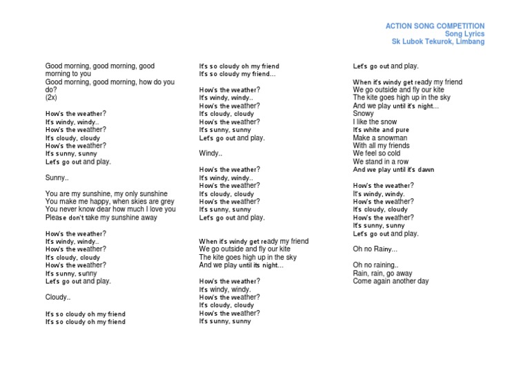 Action Song Competition Song Lyrics SK Lubok Tekurok, Limbang | PDF ...