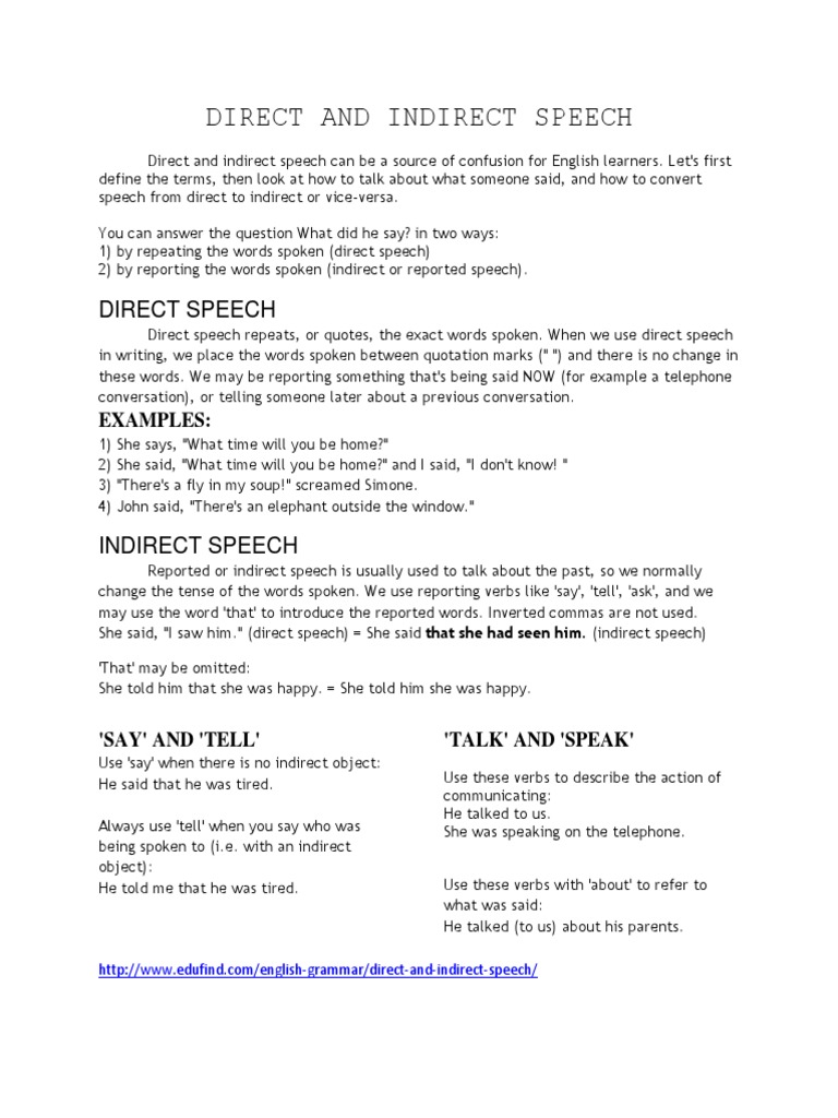 Direct and Indirect Speech | PDF | Verb | Morphology