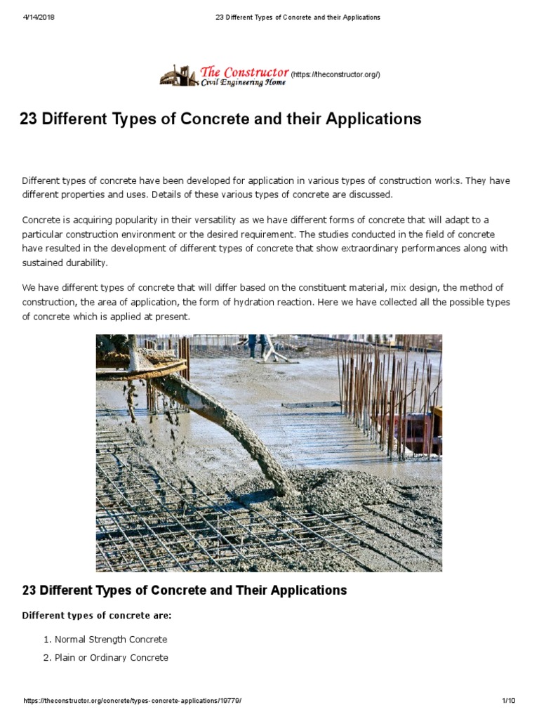 23 Different Types of Concrete and Their Applications | PDF ...