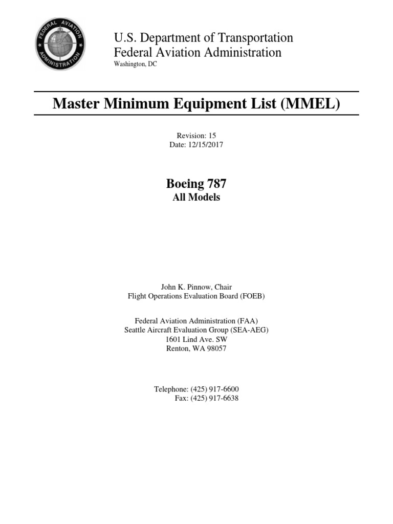 Boeing 787 Master Minimum Equipment List Revision 15 Highlights ...