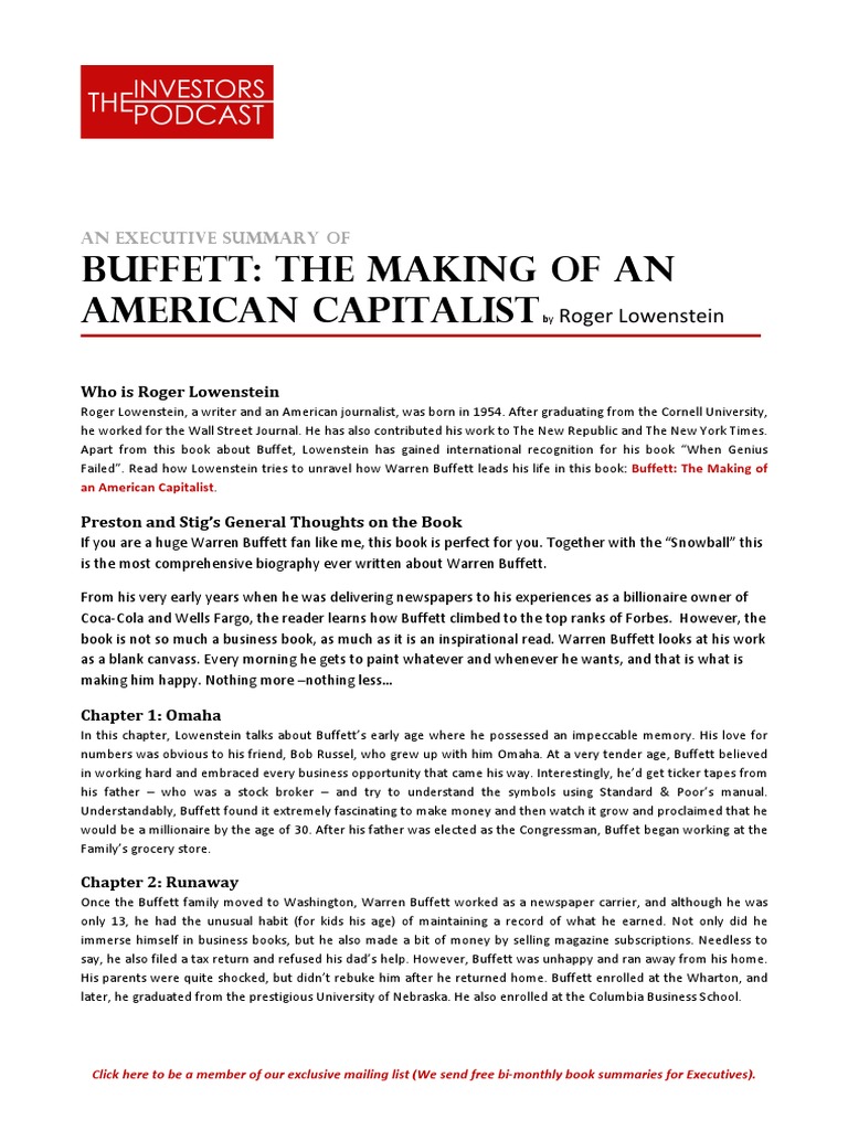 Buffett: An American Capitalist Summary | PDF | Investing | Prices