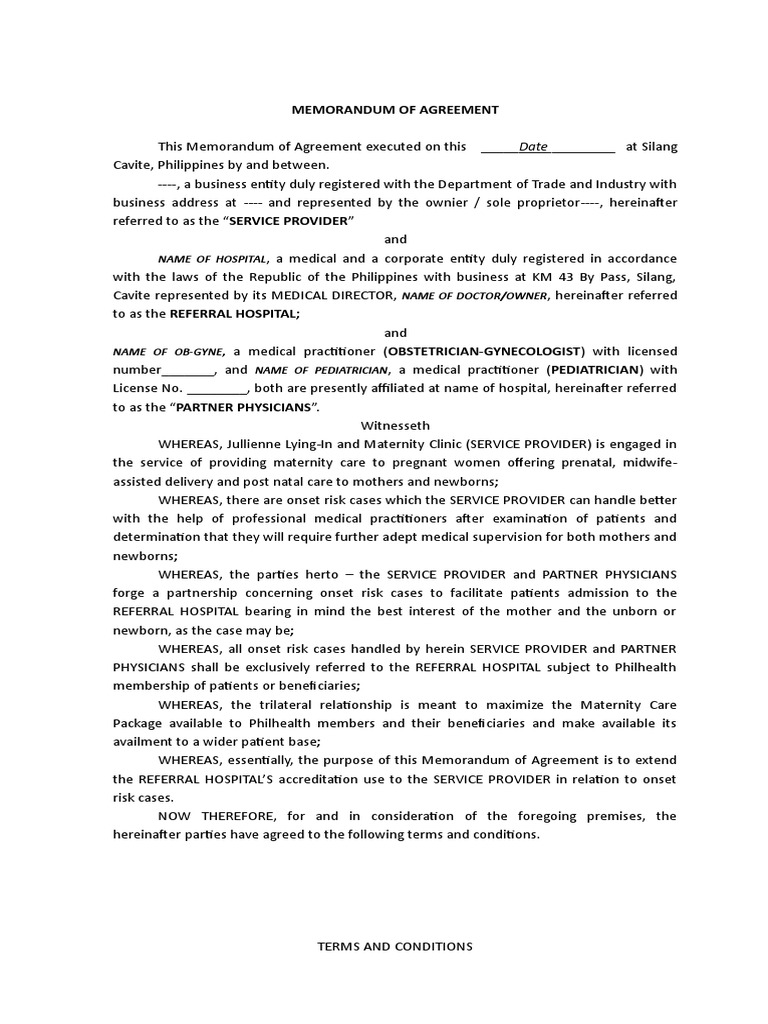 Sample Memo Agreement | PDF | Childbirth | Midwifery