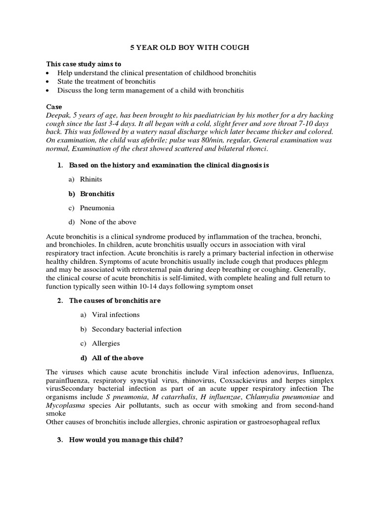Case Study 5 Year Boy With Cough | PDF | Bronchitis | Cough
