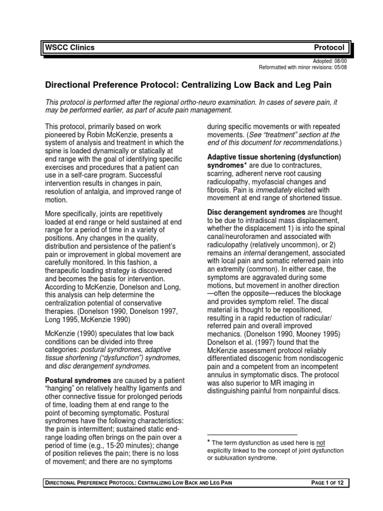 Directional Preference Low Back | PDF | Anatomical Terms Of Motion | Pain
