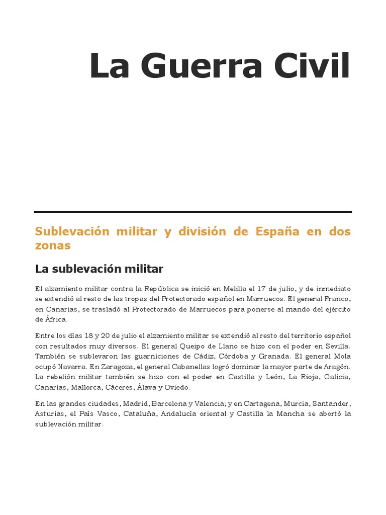 Resumen de La Guerra Civil Española | guerra civil Española | Francisco ...