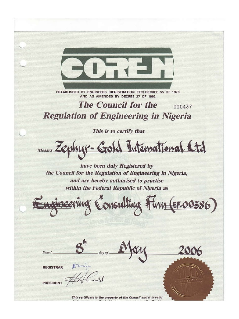 COREN Certificates | PDF