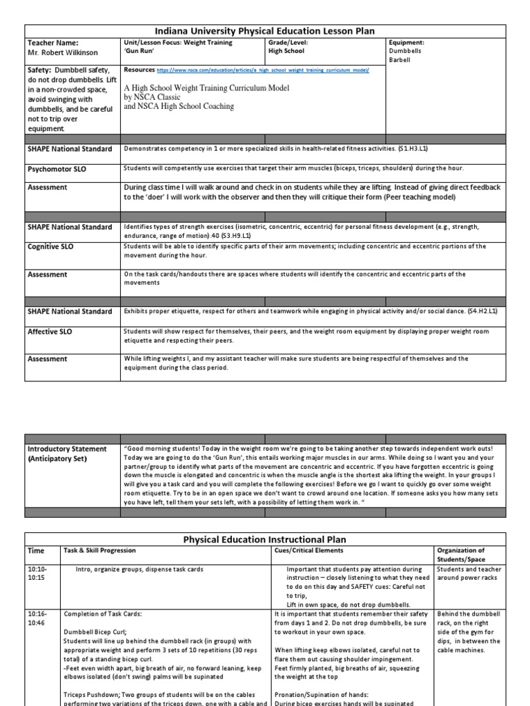 Indiana University Physical Education Lesson Plan: Teacher Name | PDF ...