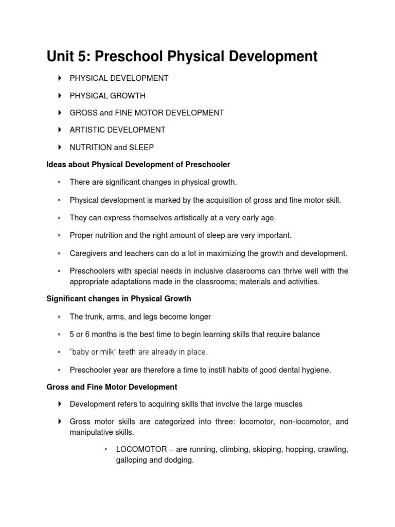 Unit 5: Preschool Physical Development | PDF | Leisure