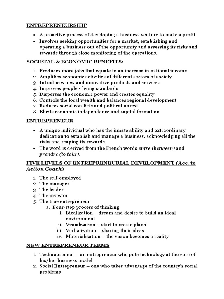 Entrepreneurship - SHS First Semester Key Notes | Entrepreneurship ...