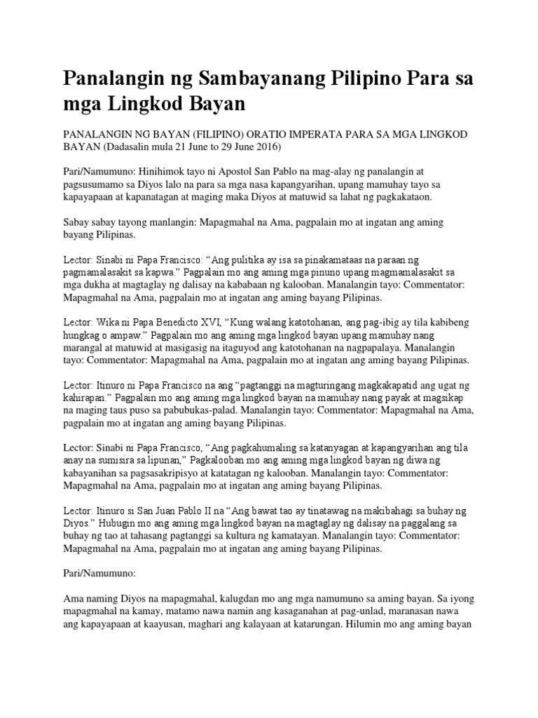 PNB-PPCRV Panalangin NG Sambayanang Pilipino para Sa Mga Lingkod Bayan | PDF