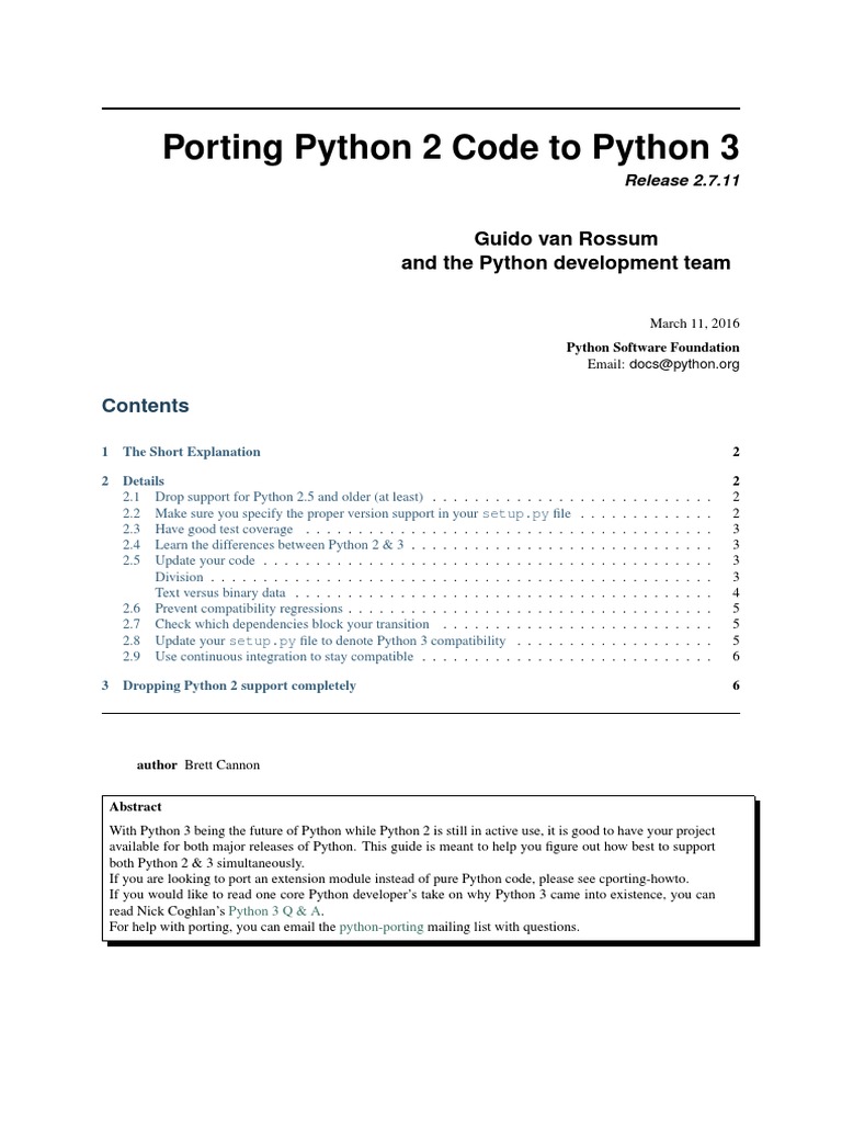 Porting Python 2 Code To Python 3 Guido Van Rossum And The Python Development Team Download 