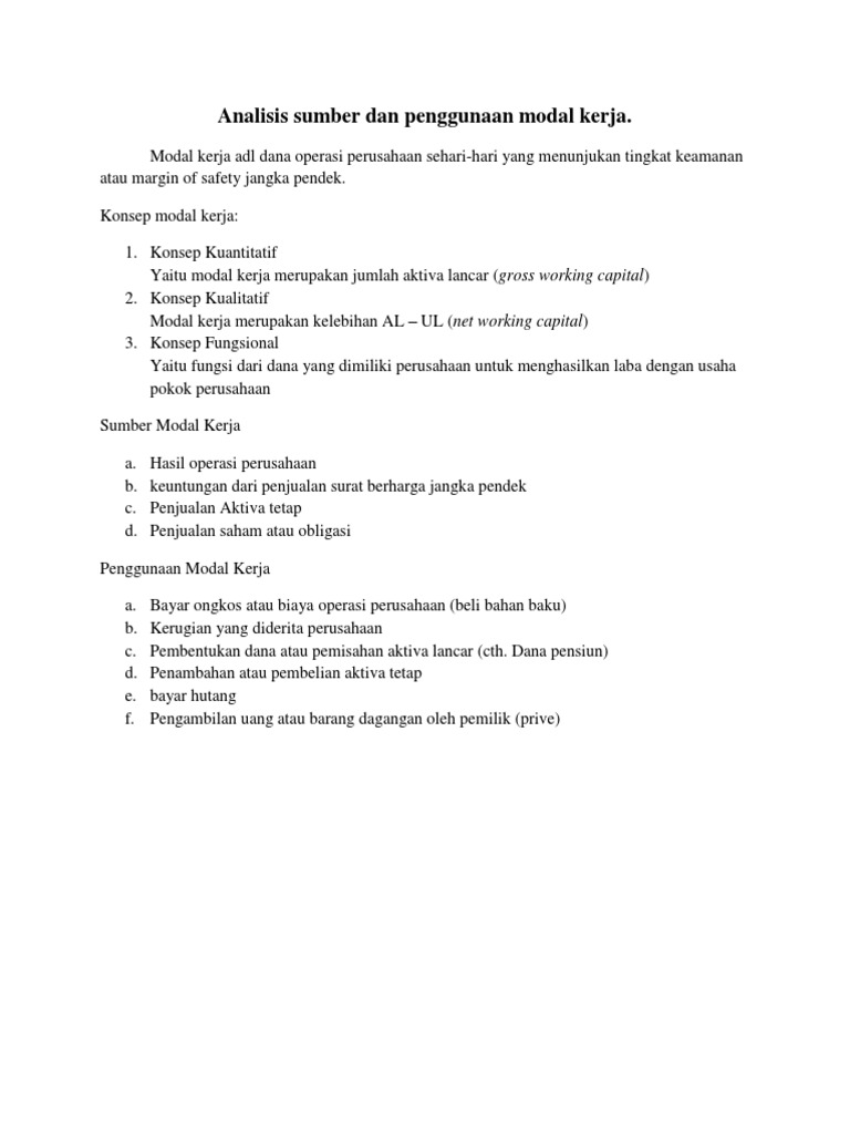 Analisis Sumber Dan Penggunaan Modal Kerja | PDF