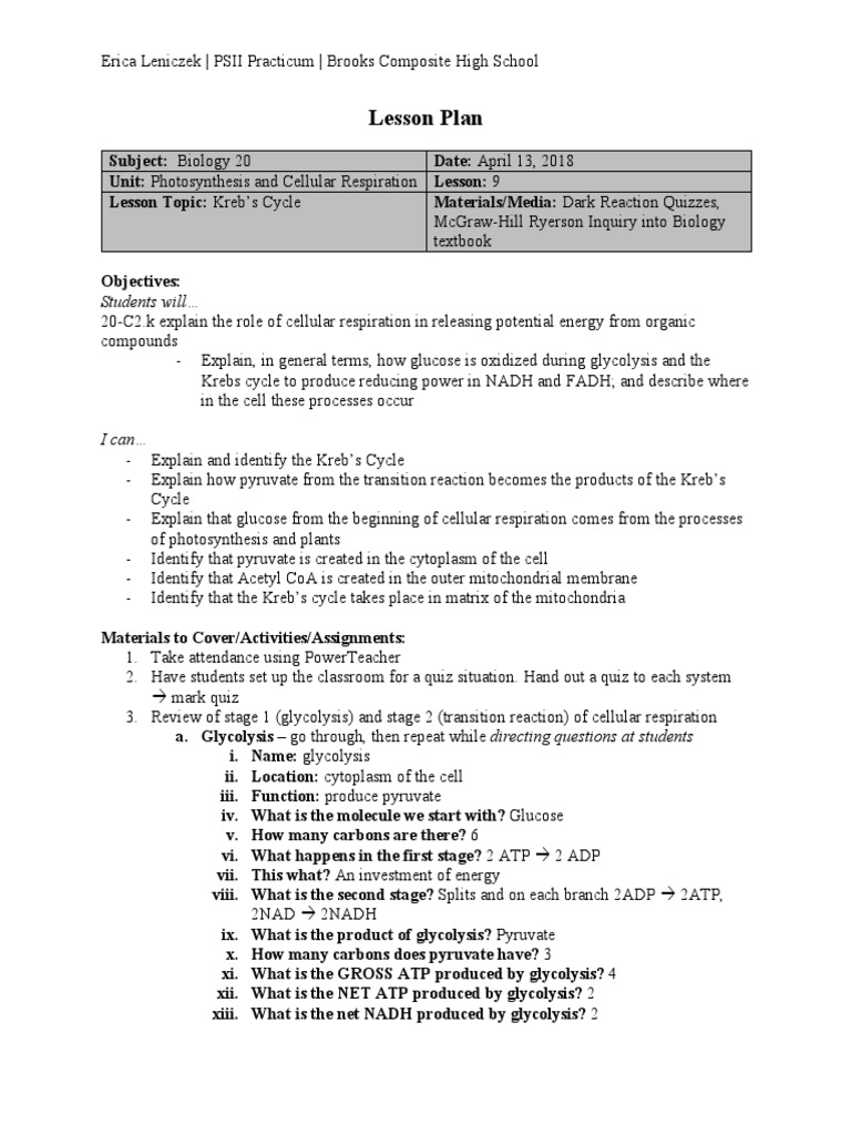 Psii LPT Bio20 Ps CR Lesson 9 | PDF | Cellular Respiration | Glycolysis