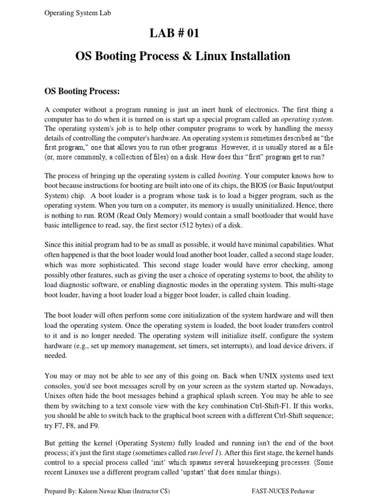 LAB # 01 OS Booting Process & Linux Installation | Download Free PDF | Booting | Bios
