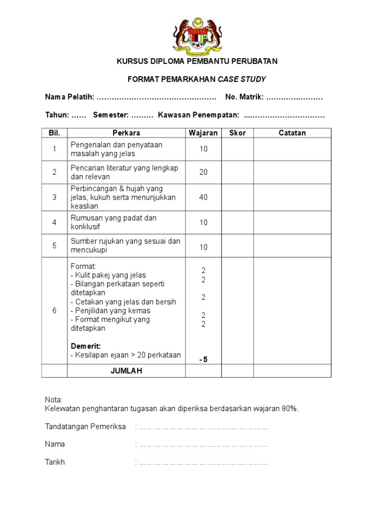 Borang Format Pemarkahan Case Study | PDF