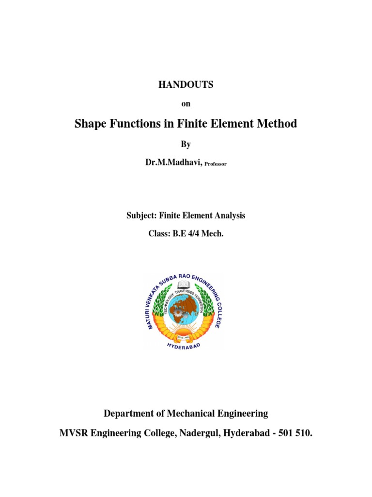 An Introduction to Shape Functions and Their Application in 1D and 2D Finite Elements | PDF ...