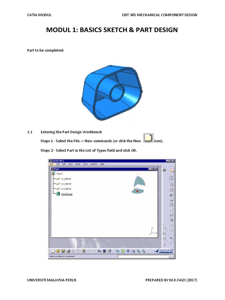 Introduction to Basic Sketching and Part Design in CATIA: Creating a ...