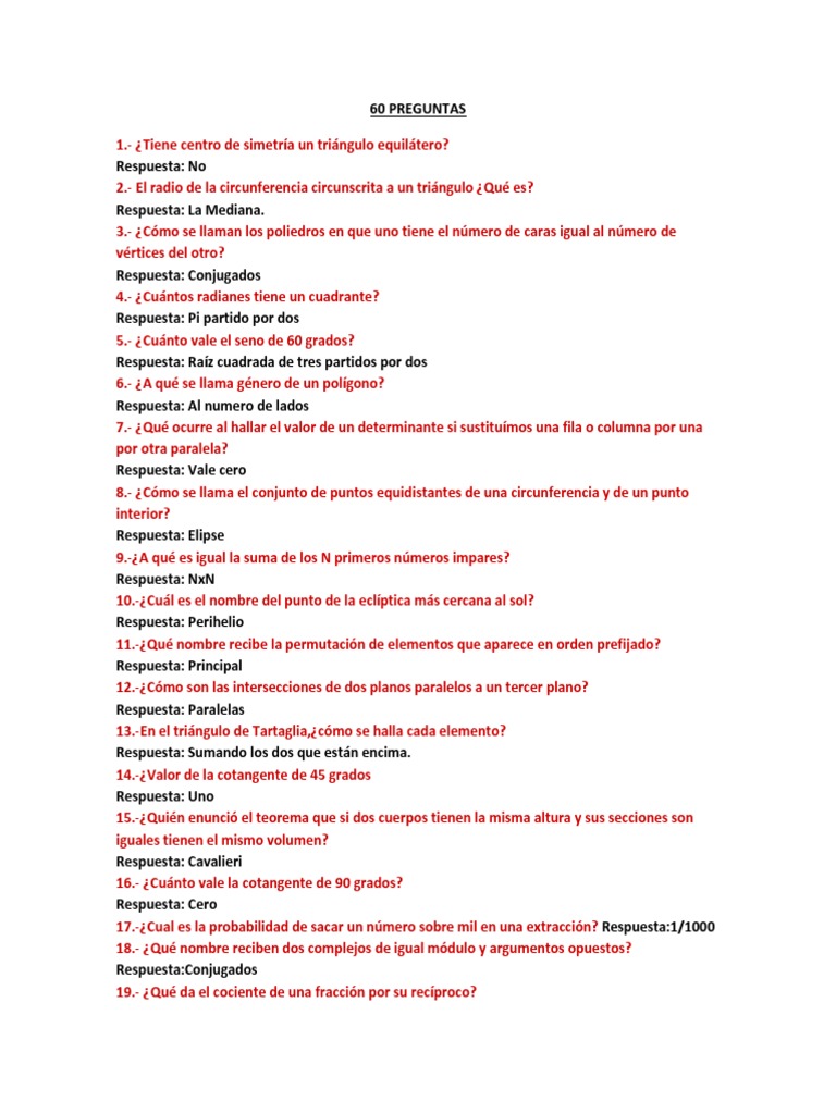 60 Preguntas de Matemáticas | PDF | Triángulo | Logaritmo