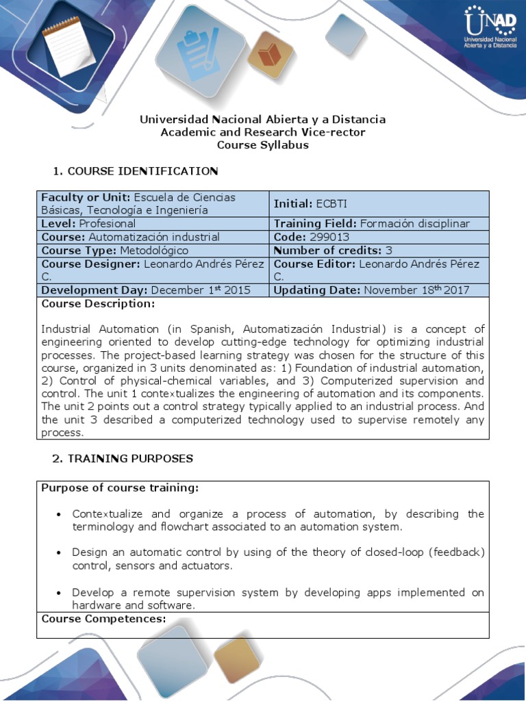 Syllabus of The Automatización Industrial Course | PDF | Automation ...