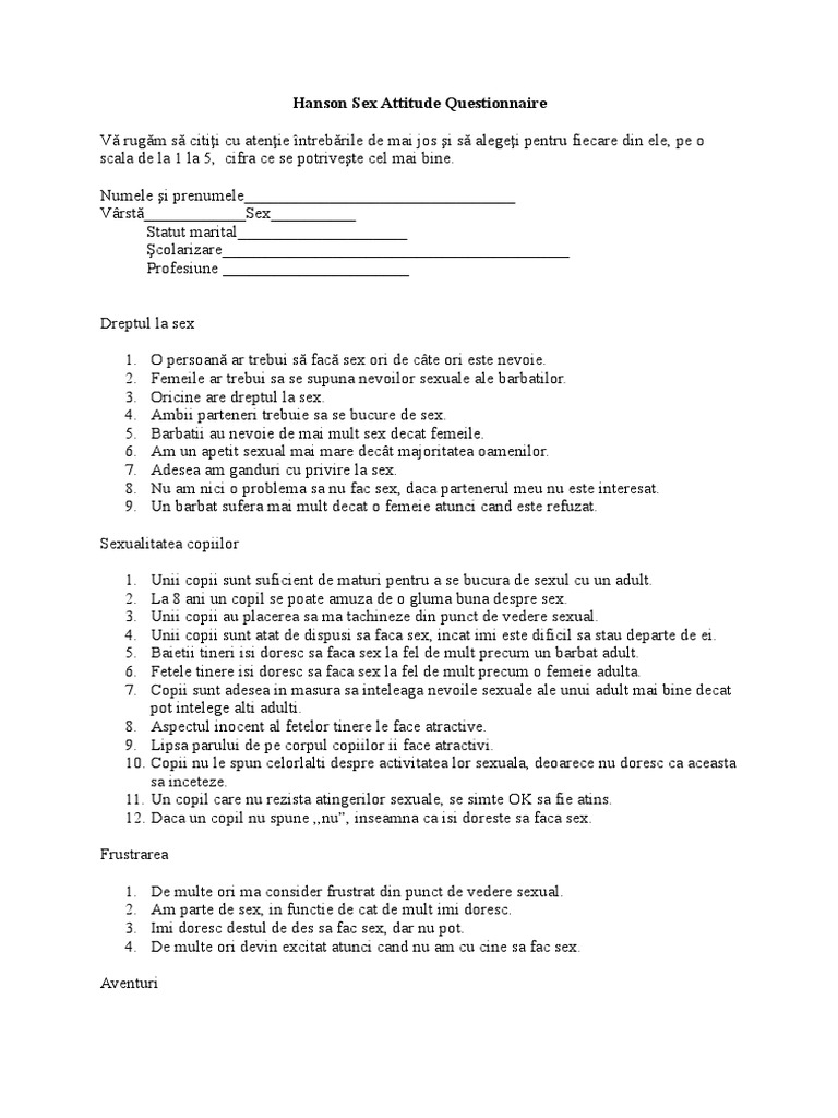Hanson Sex Attitude Questionnaire | PDF