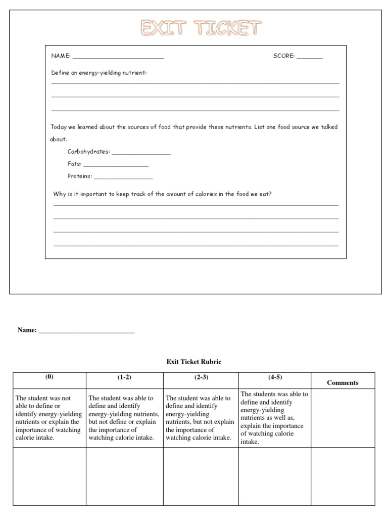 Exit Ticket Rubric | PDF | Nutrients | Calorie