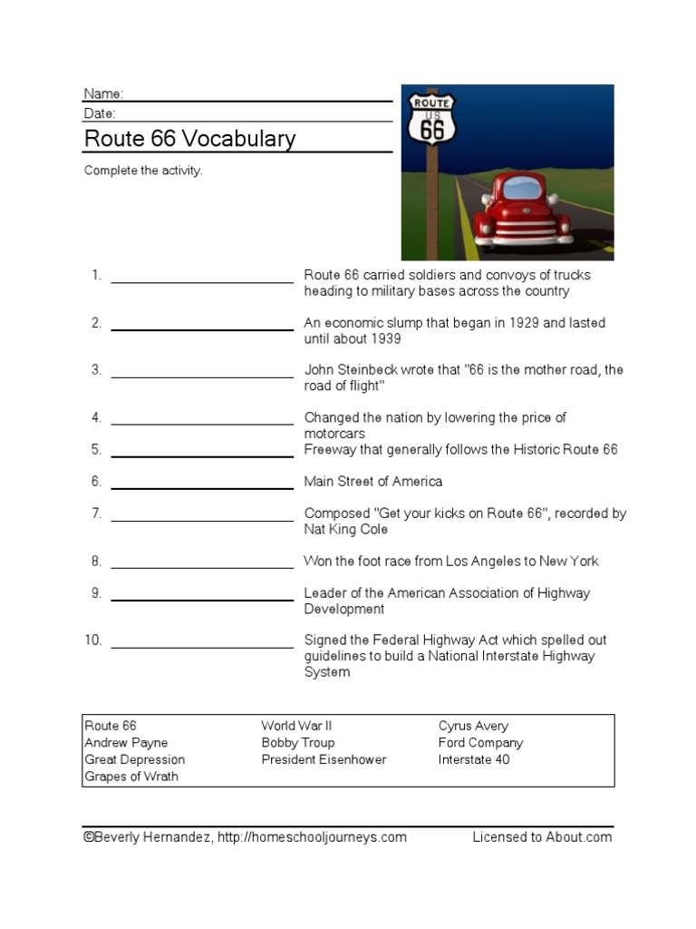 Route 66 Vocabulary: Complete The Activity | PDF | Politics | Travel