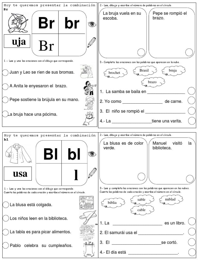 Actividades de oraciones con br y bl | PDF