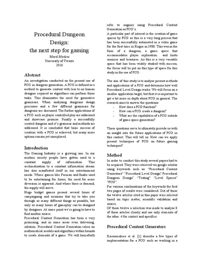 Procedural Dungeon Design | PDF | Design | Video Games