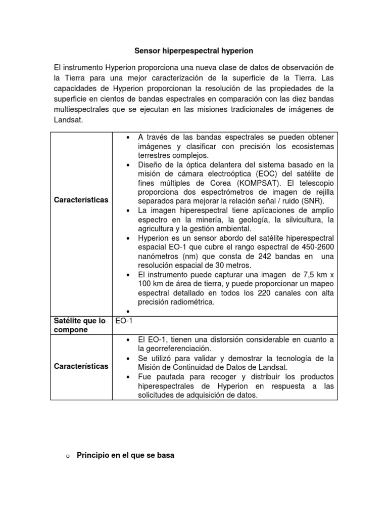 Investigacion Sensores HYPERION | PDF | Espectro electromagnético | Sensores remotos
