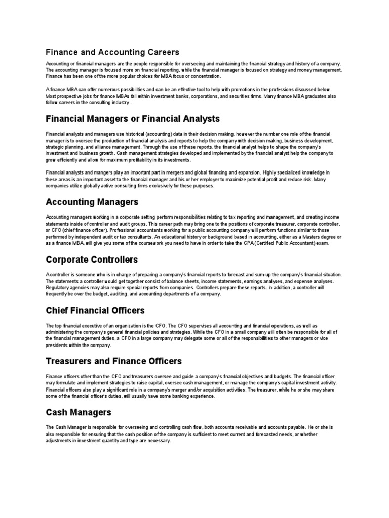 Finance and Accounting Career Paths: An Overview of Opportunities in ...