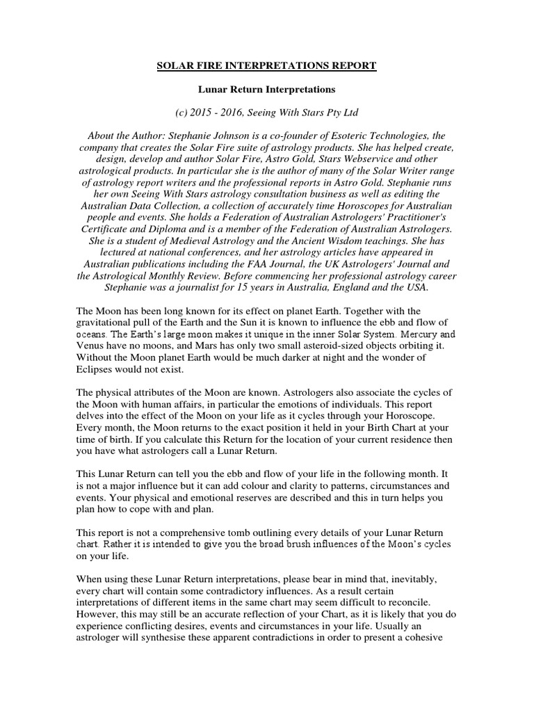 Solar Fire Interpretations Report Lunar Return Interpretations | PDF ...