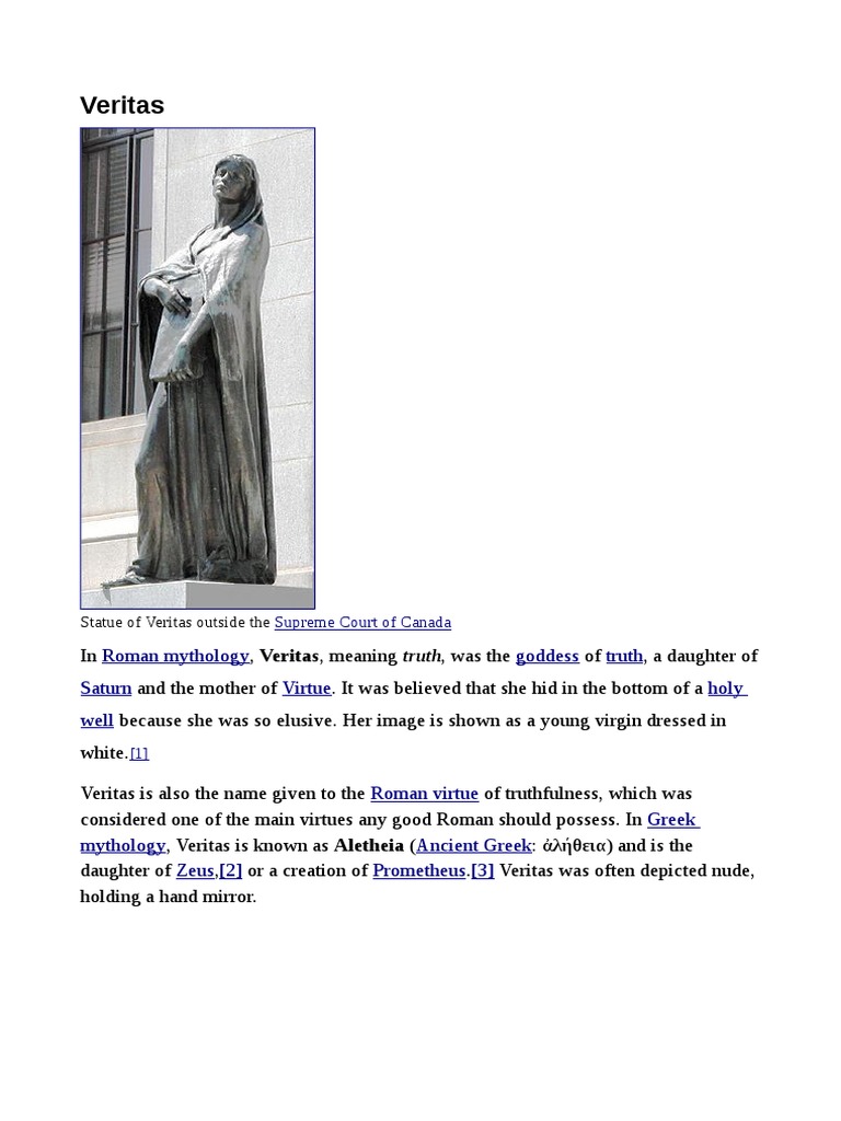 Veritas: Roman Mythology Goddess Truth Saturn Virtue Holy Well | PDF